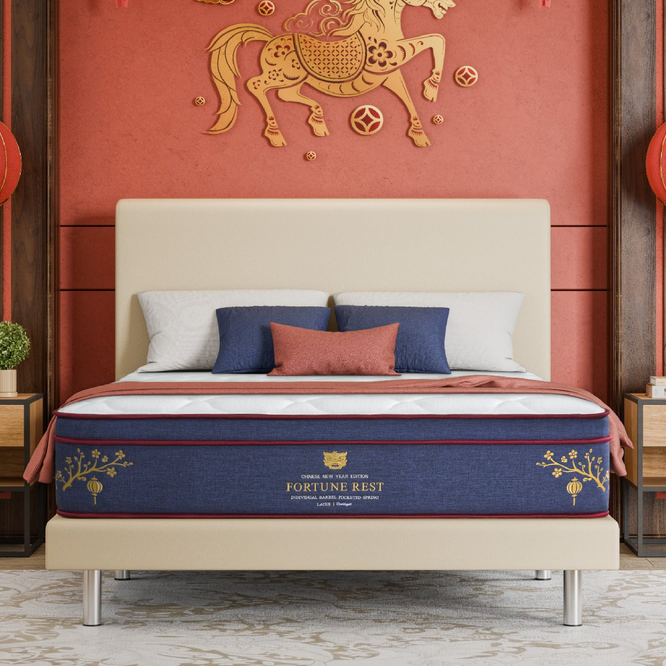 Fortune Rest 12'' Pocketed Spring Mattress + Romeo Bed Frame (Package ...